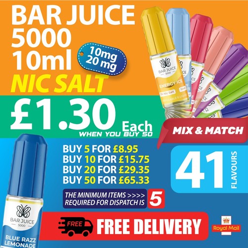 Bar Juice 5000 Nic Salt E liquid 10ml 5mg 10mg 15mg 20mg Vape Juice Nic ...