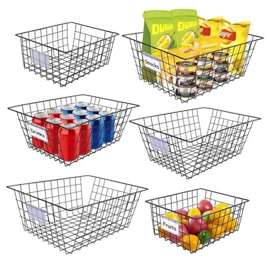 6 Pack Extra Large Wire Storage Baskets for Organizing with Lables ...