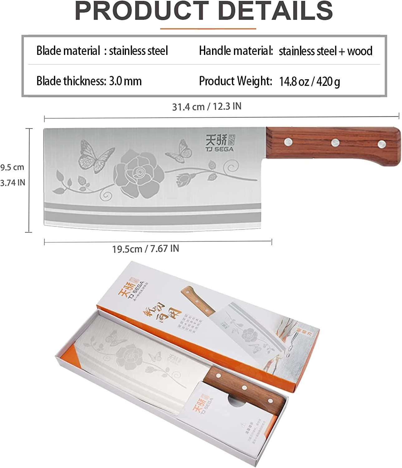 Stainless Steel Asian Kitchen Knife Butcher Chef Damascus Cleaver Chopping Meat | eBay