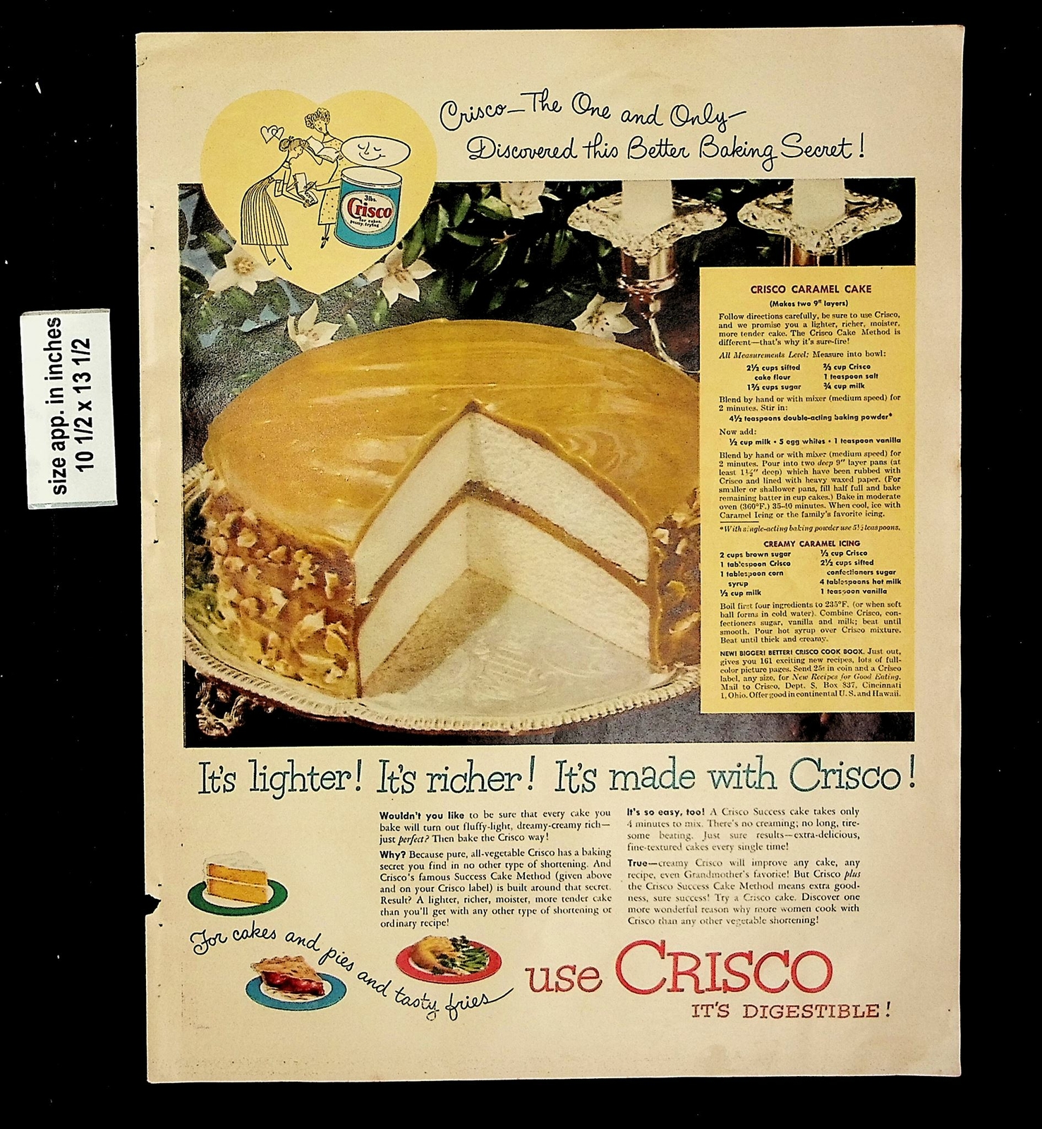 1949 Crisco Cake Recipe Vintage Print Ad 20896 | eBay