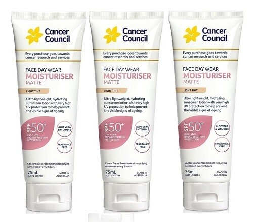 3 x Cancer Council Face Day Wear Moisturiser Matte SPF50+ Light Tint ...