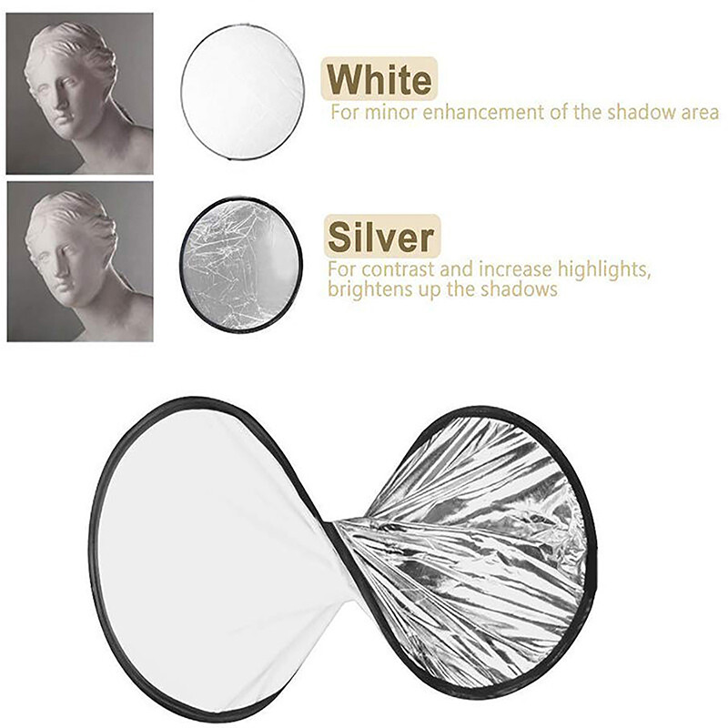 2 In 1 Reflector Plate 30CM Round Gold Silver Portable Foldable Fill ...