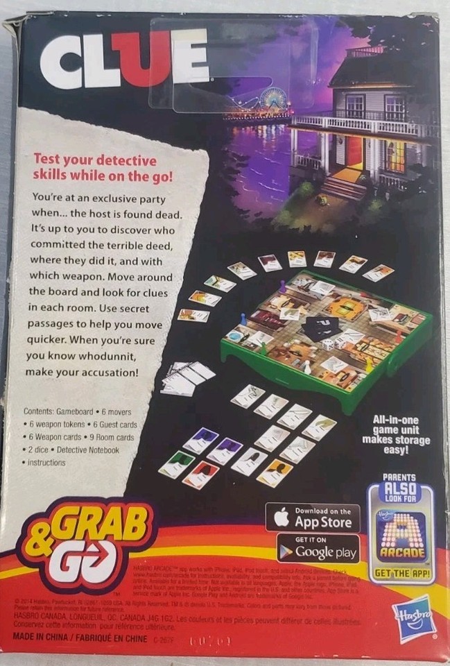 2014-Hasbro Clue Grab & Go Travel Game 3-6 Players Portable Mystery Fun ...
