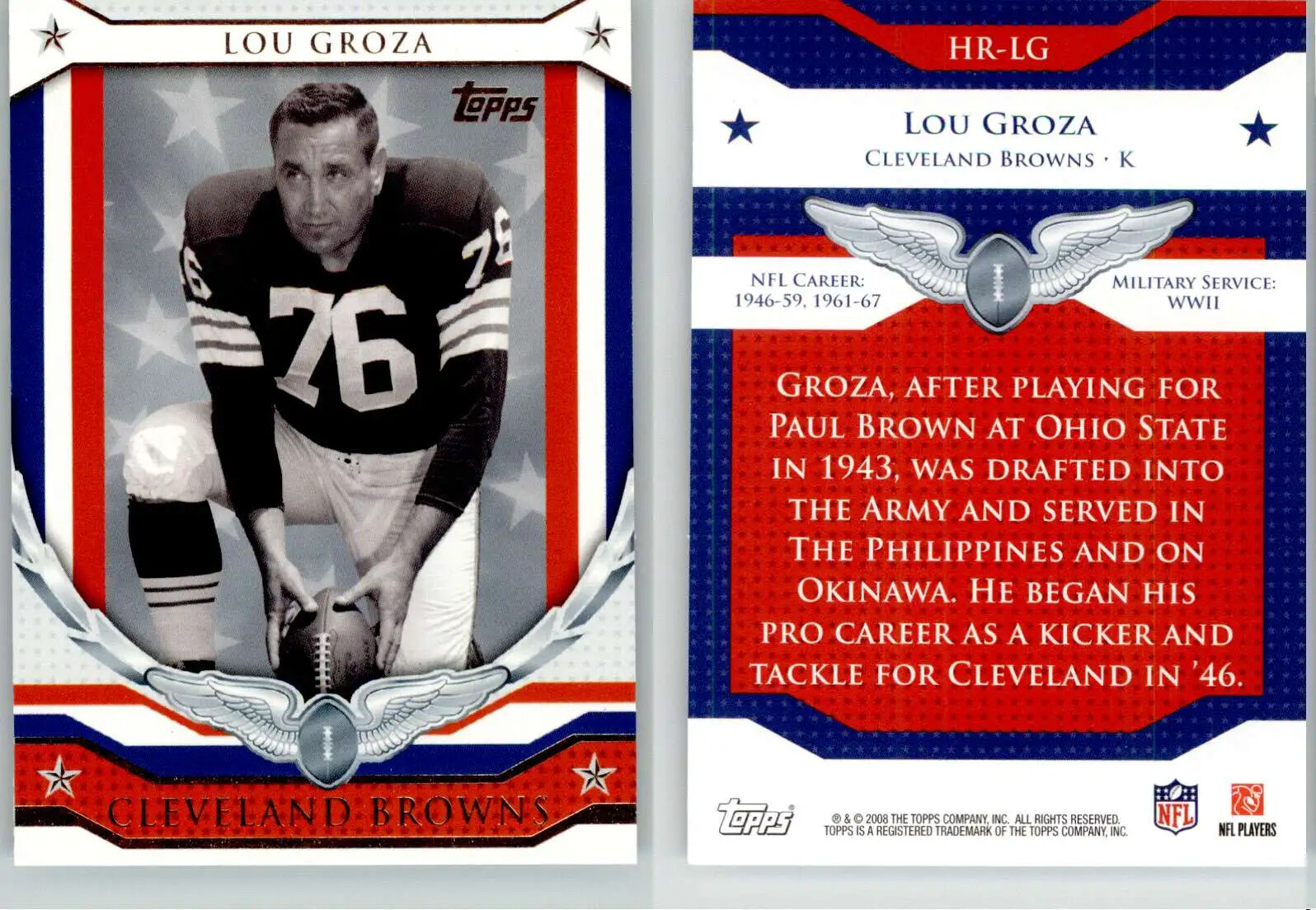Lou Groza 2008 Topps Honor Roll HR-LG Browns HOF | eBay