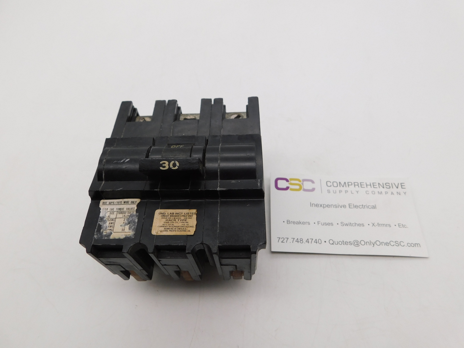 NA330 - FPE 30A AMP 3P POLE 10kA@240V PLUG ON THICK STAB LOK BREAKER ...