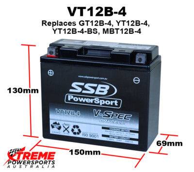 SSB 12V 260CCA 10AH VT12B-4 Benelli 898 Tornado 2001-2005 AGM Battery ...