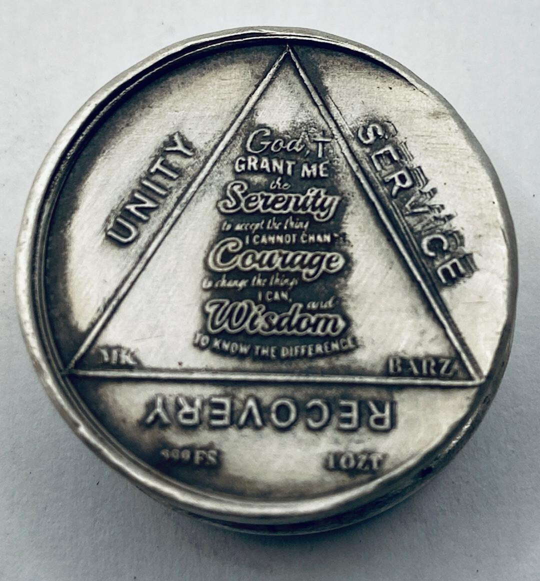 1 Oz MK BarZ "A. A. Sobriety Coin/Chip- Serenity Prayer“ Stamped Round ...