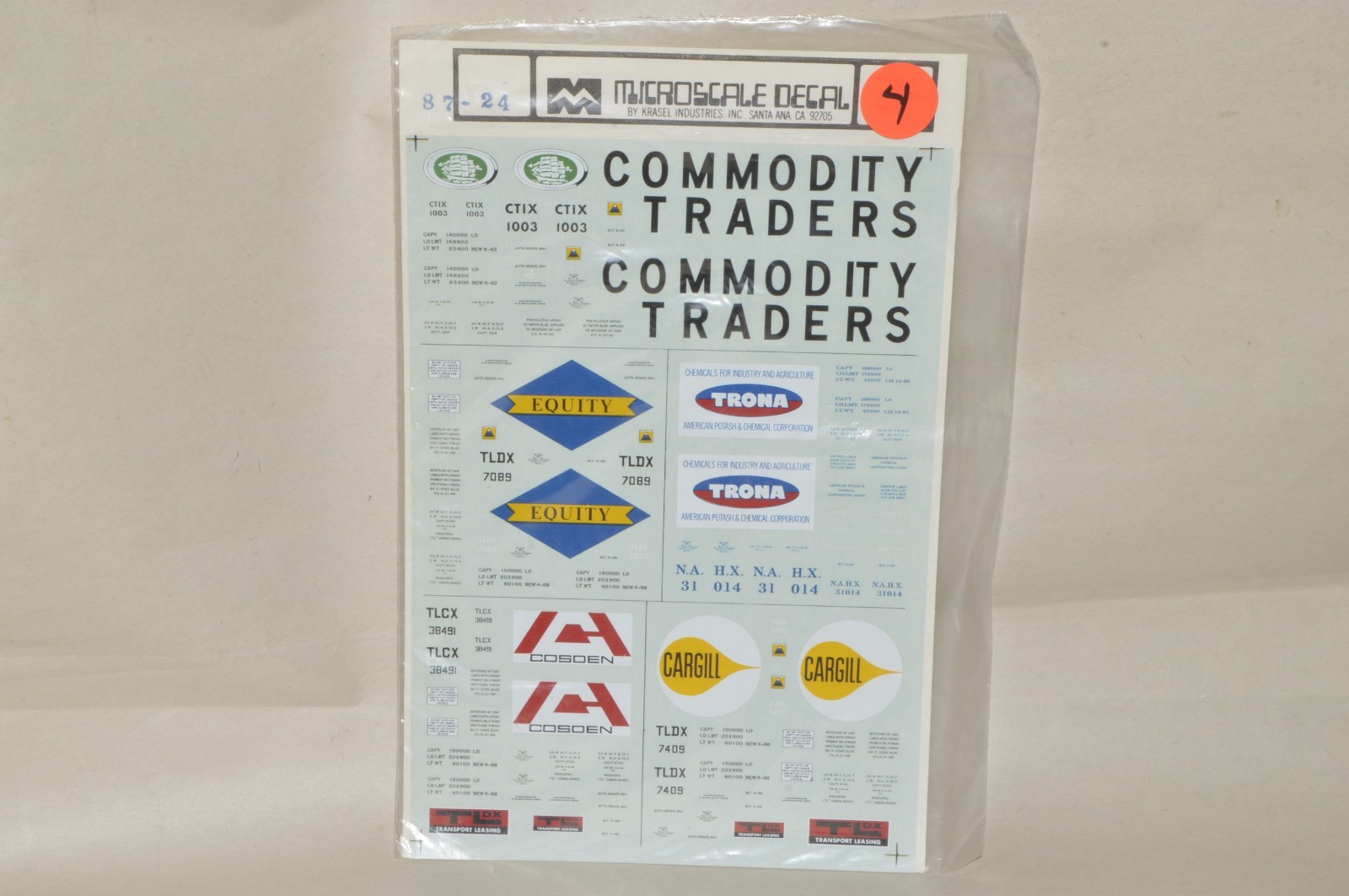 HO scale Microscale decals 87-24 Commodity Traders Equity Trona Cosoen ...