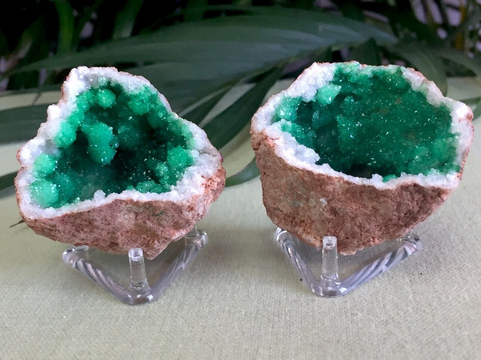 Green Geode Pair Geode Crystal Quartz Druze Specimen Morocco Geode Half ...