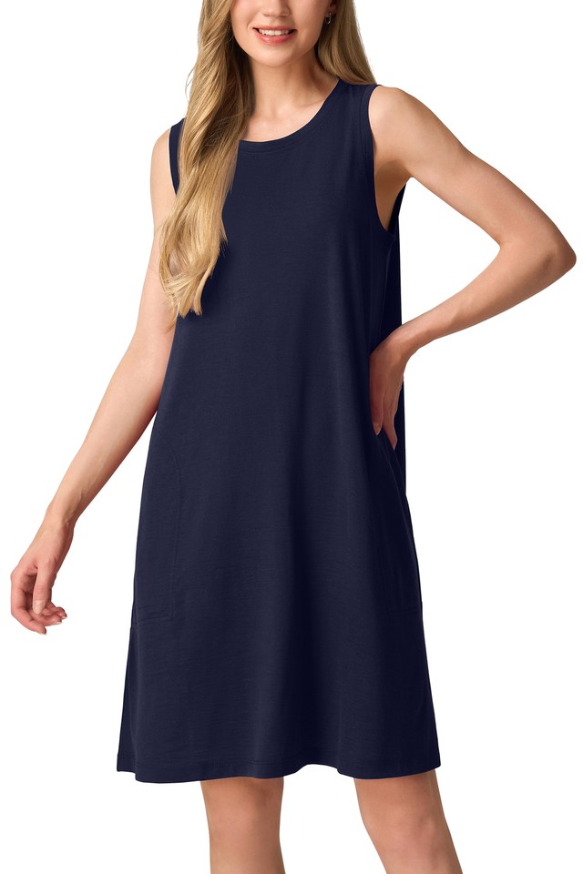 SIORO Women Merino Wool Nightgown Sleeveless Sleepwear Knee-Length ...