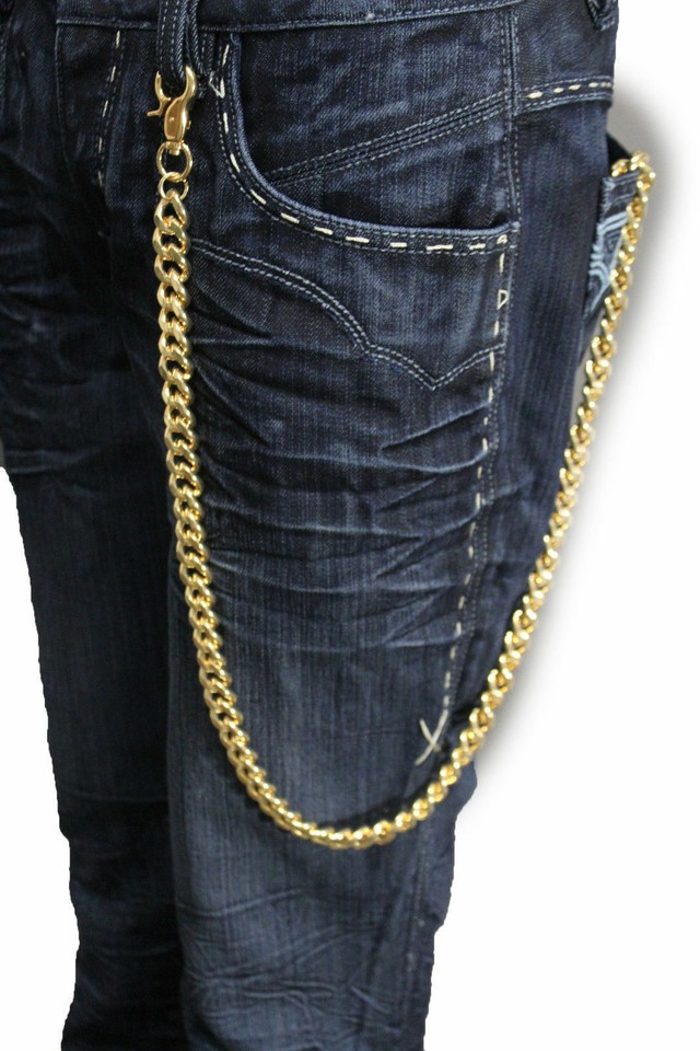 Men Women Gold Chunky Metal Long Thick Links Wallet Chains KeyChain ...