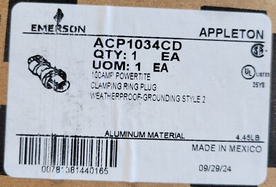 Appleton ACP1034CD 100a Nema 3 3p 3w 600v Ring Plug Brand New Factory ...