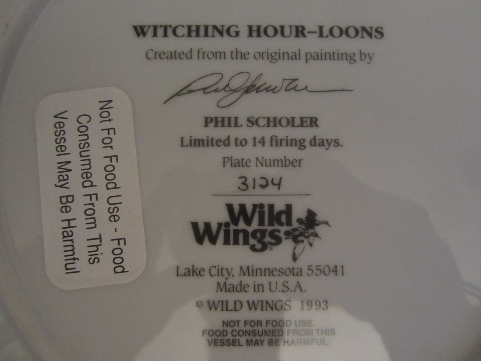 WITCHING HOUR - LOONS collector plate PHIL SCHOLER Wildlife LOON | eBay