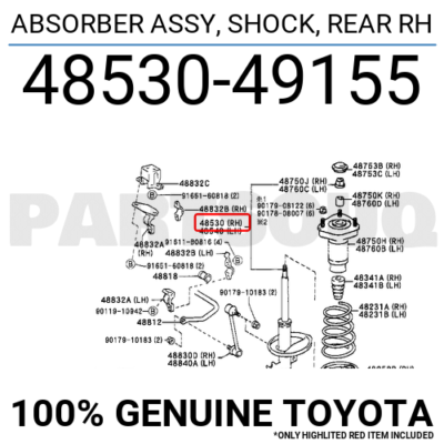4853049155 Genuine Toyota ABSORBER ASSY, SHOCK, REAR RH 48530-49155 | eBay