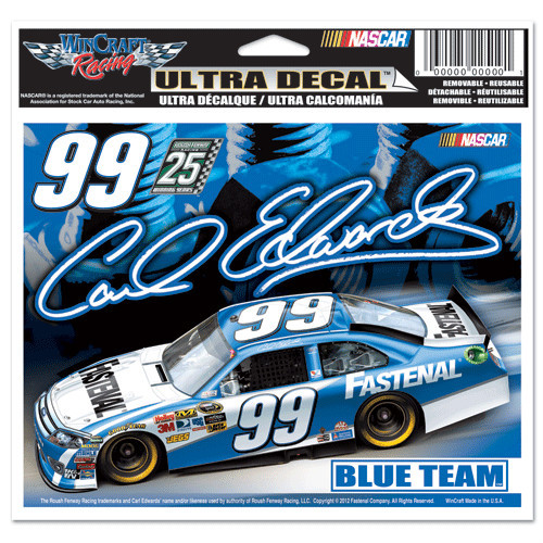 CARL EDWARDS #99 FASTENAL BLUE TEAM 6" X 4" NASCAR ULTRA DECAL 2012 | eBay