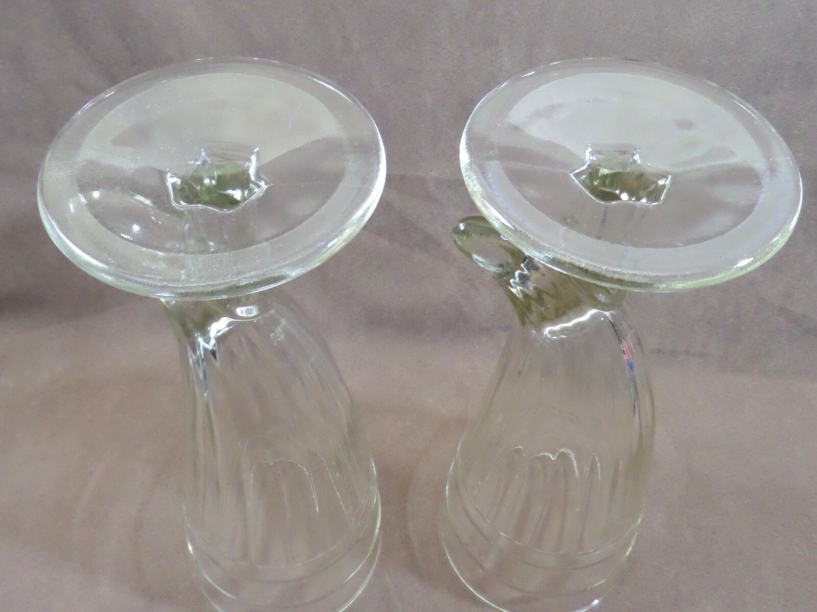 VTG Set of 2 Clear Glass Powder Horn Cornucopia Beer Glasses Vases Over ...