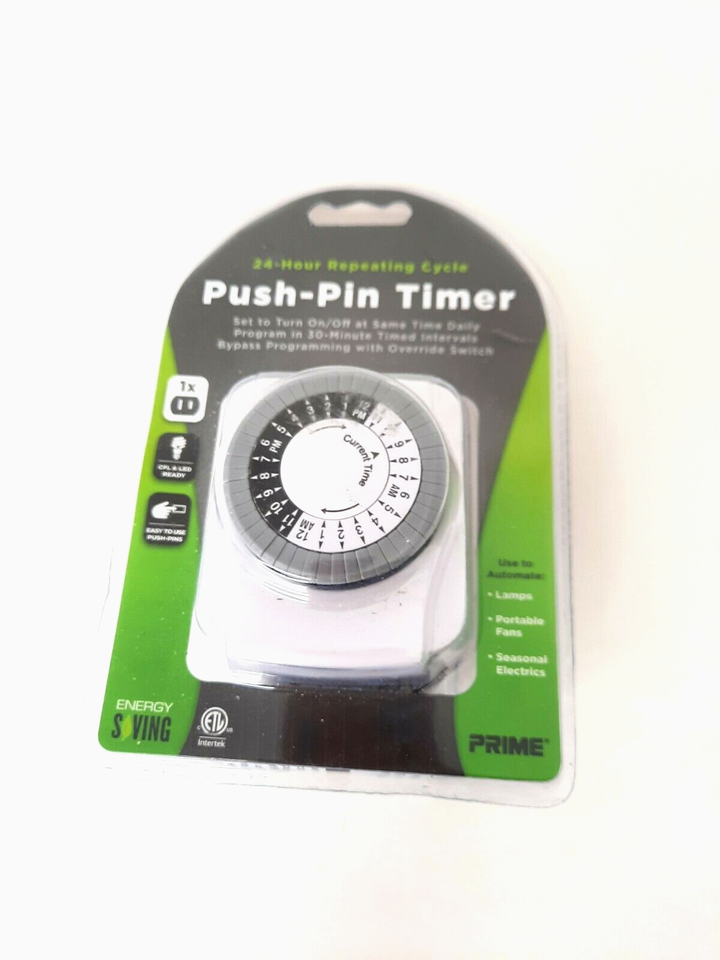 Prime 24 Hour Repeating Cycle Indoor Push Pin Timer. New, Sealed ...