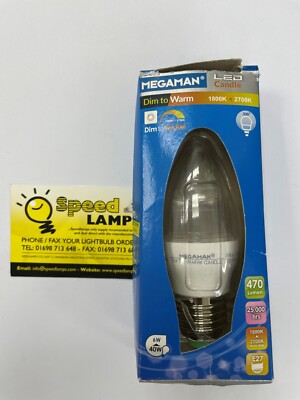 LED FILAMENT CANDLE DIMMABLE 6W = 40w E27 ES 2700K MEGAMAN MM05759 ...