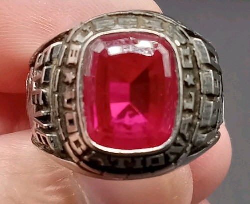 Vtg Jostens Burgard Vocational 1990 Red Ruby Stone Class Ring Sz 9 | eBay