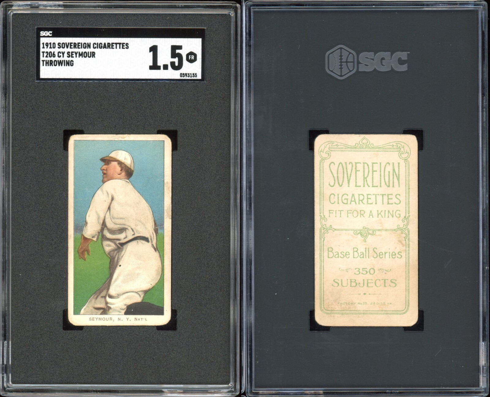 T206 Cy Seymour throwing ~~ SGC 1.5 ~~ Sovereign 350 apple green back ...