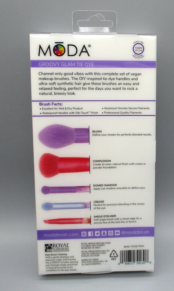 MODA~5 Piece Groovy Glam Tie Dye Make-Up Brush Set | eBay