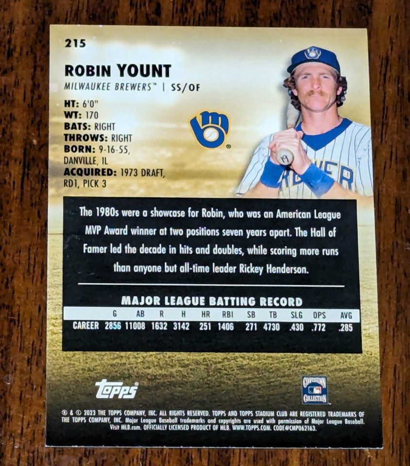 2023 Topps Stadium Club - Sepia Parallel #214 Robin Yount - Brewers | eBay