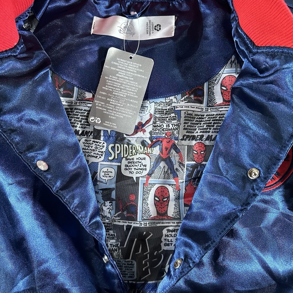 Disney Spider-Man Varsity Jacket Men’s S NWT Satin Comic Lined ...