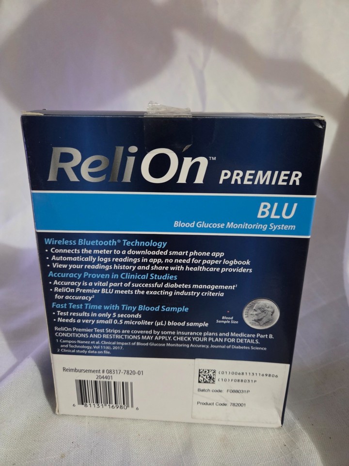 New ReliOn Premier BLU Meter Bluetooth Blood Glucose Monitoring System ...