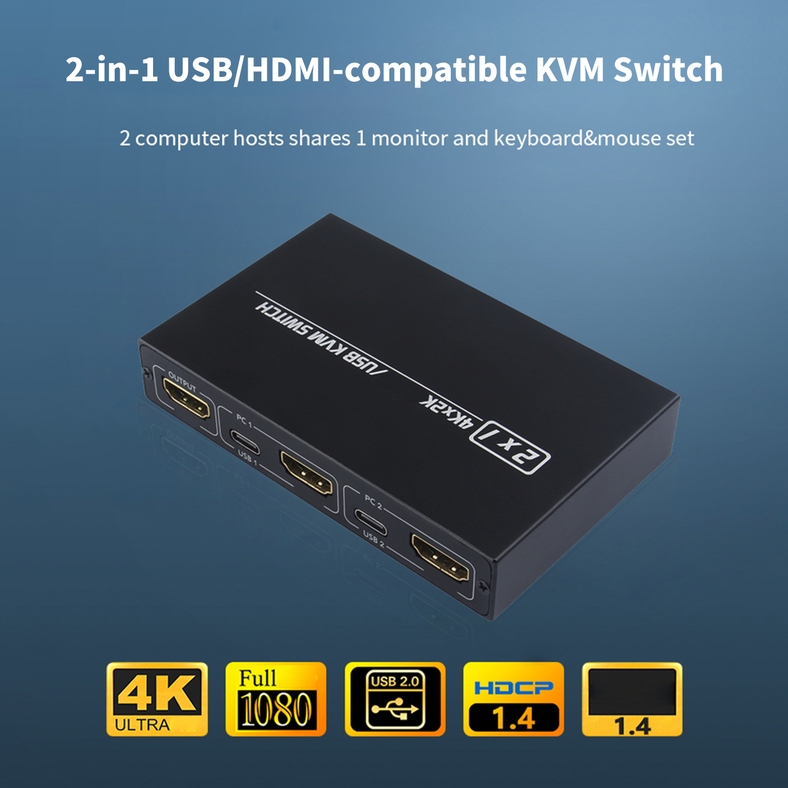 Kvm Switch Adapter 2-in-1 Wide Application 2 Hosts Share 1 Monitor ...