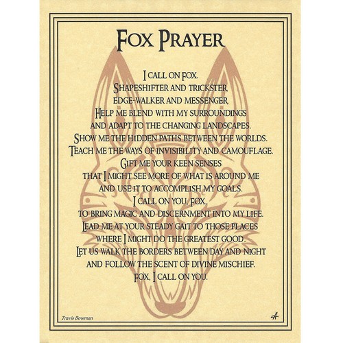 Fox Prayer Poster 8.5 x 11" Parchment Print NEW Spirit Animal Printed ...