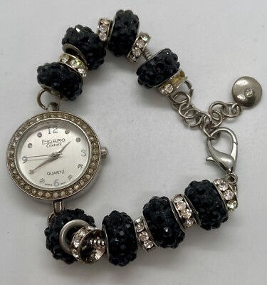 New Figaro Couture Sparkly Iced Watch New Battery Black Crystal Band ...