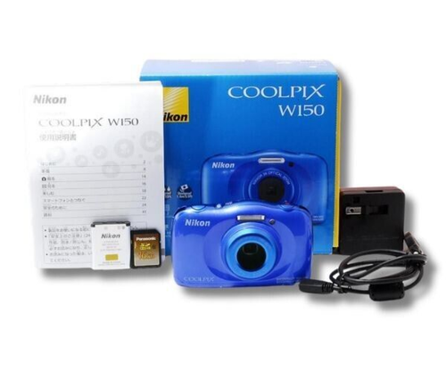 NIKON COOLPIX W150 Blue Waterproof 10M Digital Camera w/Battery ...