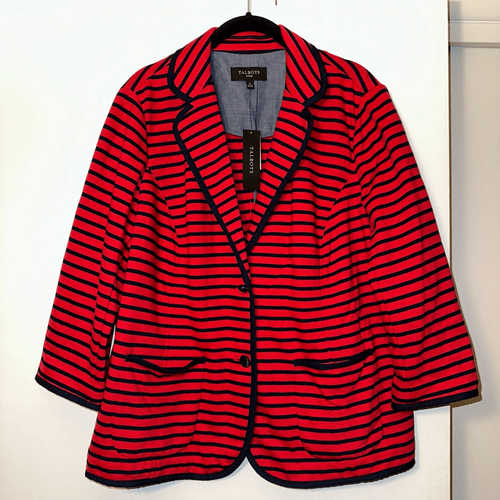 Talbots Women's Red Navy Stripe Nautical Blazer Jacket Size 1X NWT | eBay