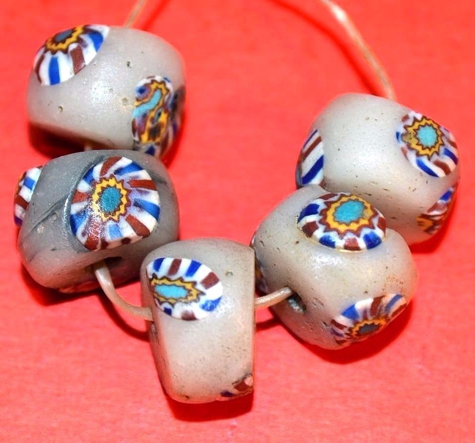 White Antique Venetian Mandrel Wound Beads W Murrine Cane Inserts ...
