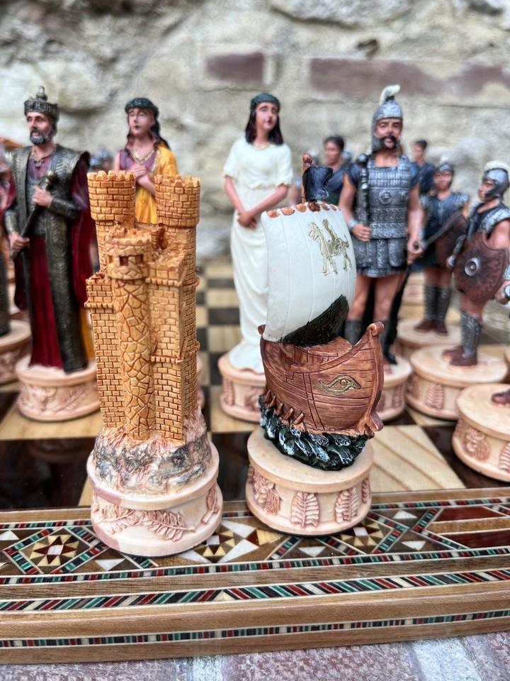 Luxury X-Large Trojans and Spartans Chess Set - Solid Wood Board ...
