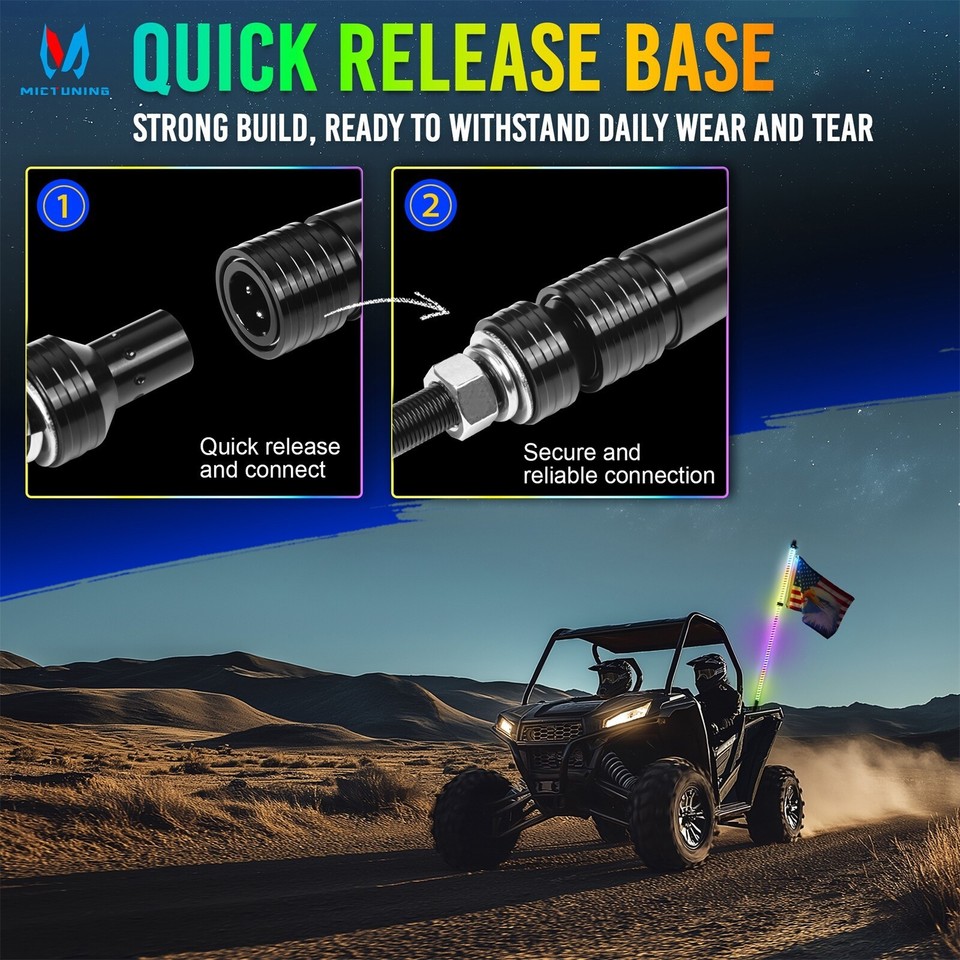 3FT COB LED Whip Lights, Antenna RGB Chasing APP & Remote for Can-Am ...