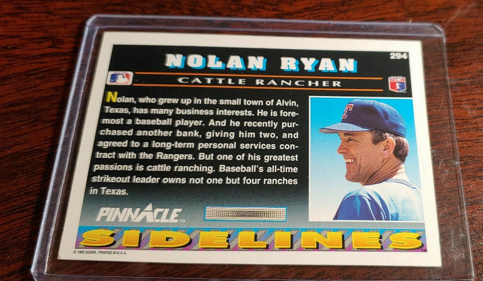 1993 Pinnacle Nolan Ryan Sidelines Cattle Rancher Baseball Card #294 EX ...
