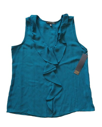 Always Indigo Women’s Green V-Neck Ruffle Front Blouse Size M ...