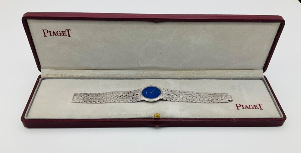 Rare Piaget 18K White Gold Lapis Dial Manual Wind Watch & Box Vintage ...