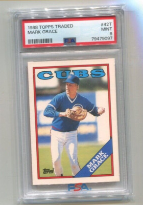 1988 Topps Traded - MARK GRACE - Rookie Card #42T - CHICAGO CUBS PSA 9 ...