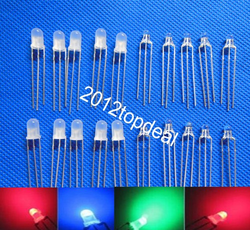 NEW 3mm Dual Bi-Color Red/Green/Blue Super bright/Diffused Bright 3Pin ...