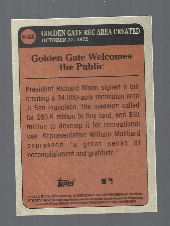 2021 Topps Heritage News Flashbacks #NF-GGB Golden Gate National ...