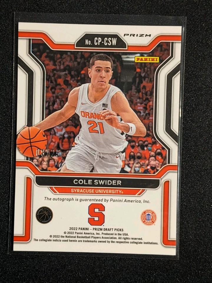 COLE SWIDER 2022-23 Panini Prizm Draft Penmanship MOJO AUTO 9/25 ROOKIE ...