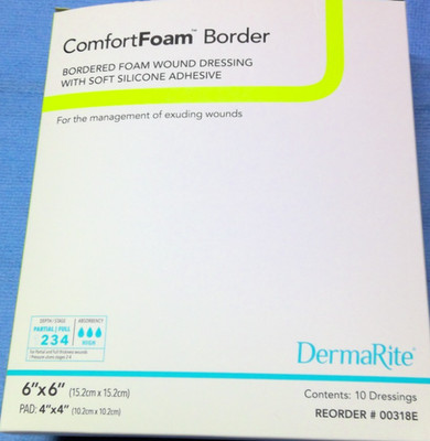 DermaRite ComfortFoam Bordered Foam Soft Silicone Adhesive 6x6 box of 9 ...