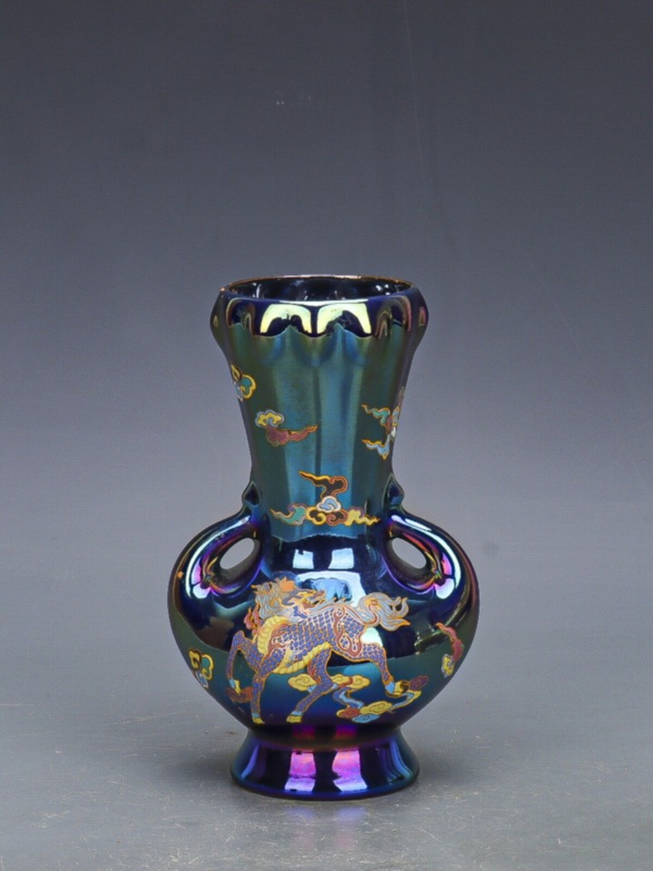 7.4" China Ruyao Blue Glaze Porcelain Night Light Colorful Kylin ...