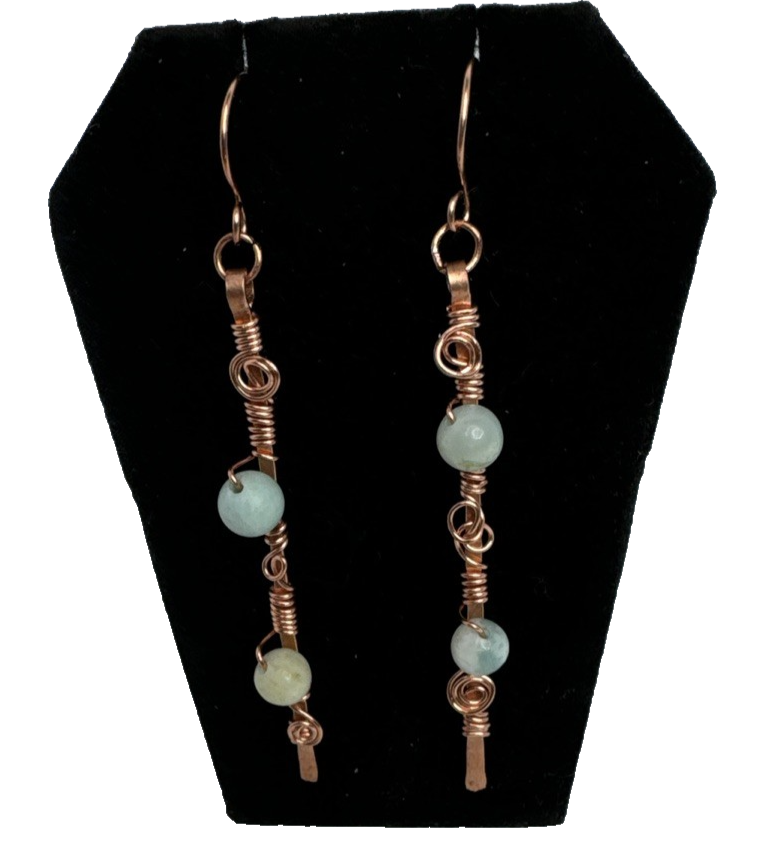 Artisan Crafted Hammered Copper And With Wrapped Amazonite Dangle Earrings | eBay