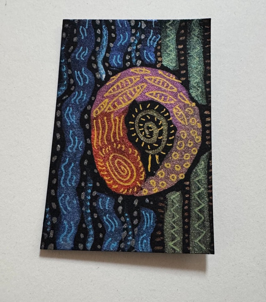 ACEO original painting watercolor/ink black paper handmade OOAK ...
