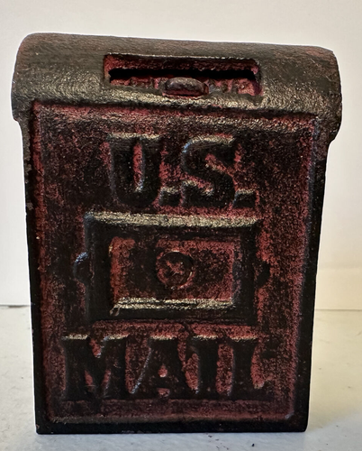 Cast Iron US Mail bank red vintage antique mailbox black 3.5" metal ...