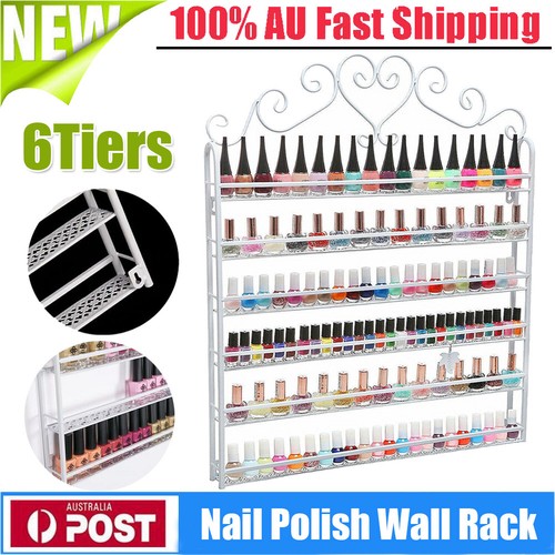 6 Tier Metal Nail Polish Rack Display Wall Mounted Shelf Stand Holder ...