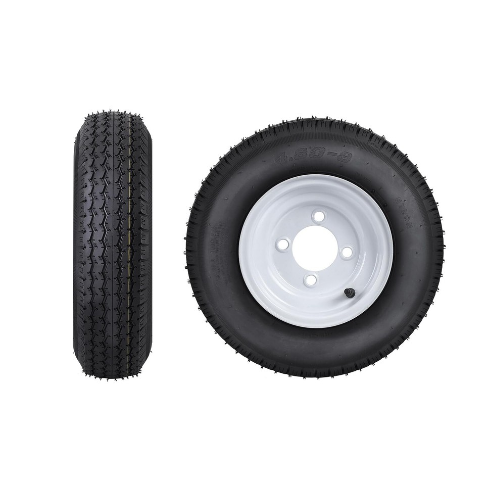 2 Pack 4.80-8 4.80x8 480-8 Trailer Tire with 8" Rims 4 Lug Load Range C ...